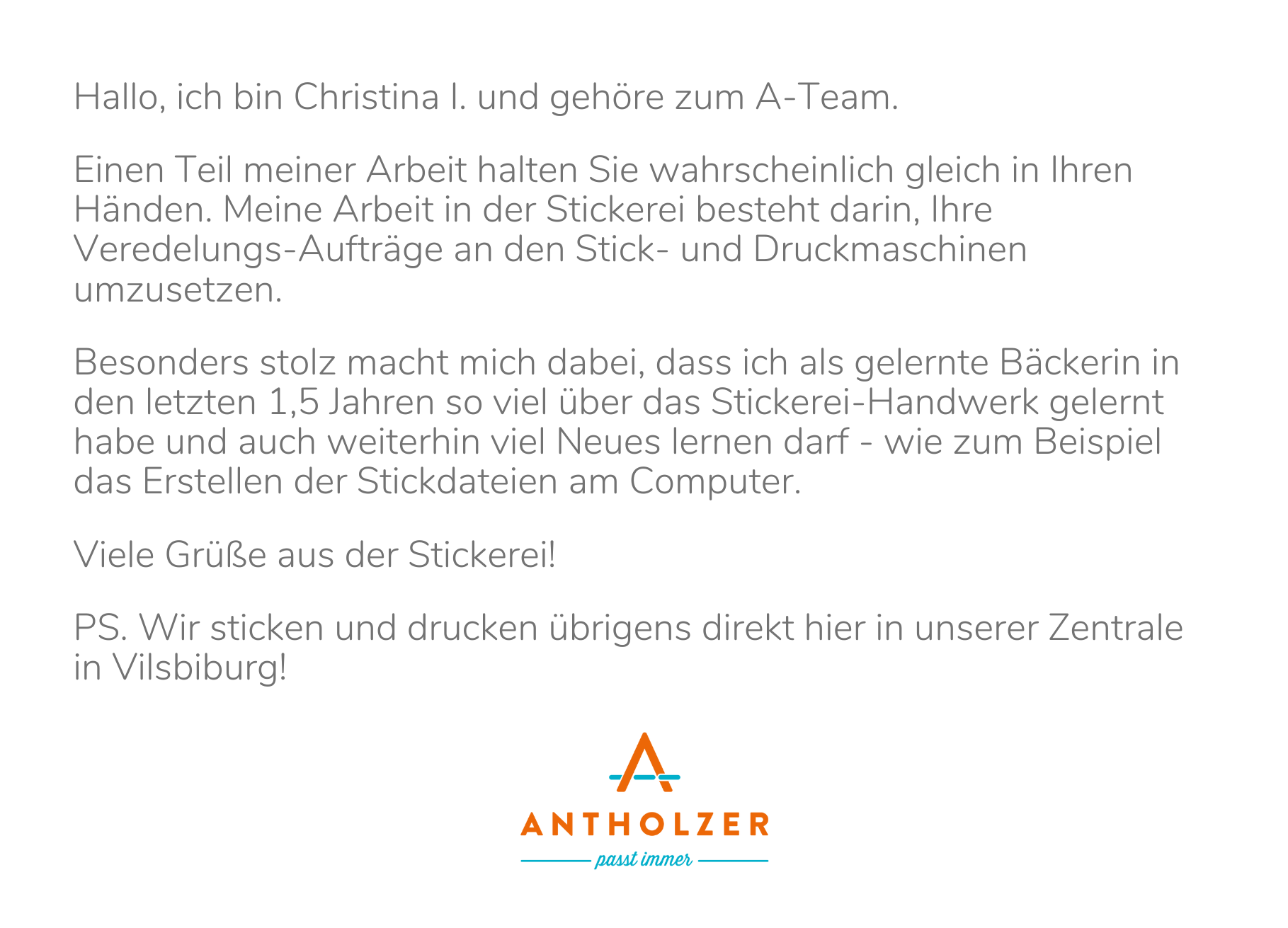 A-TEAM | CHRISTINA | STICKEREI | Antholzer - passt immer